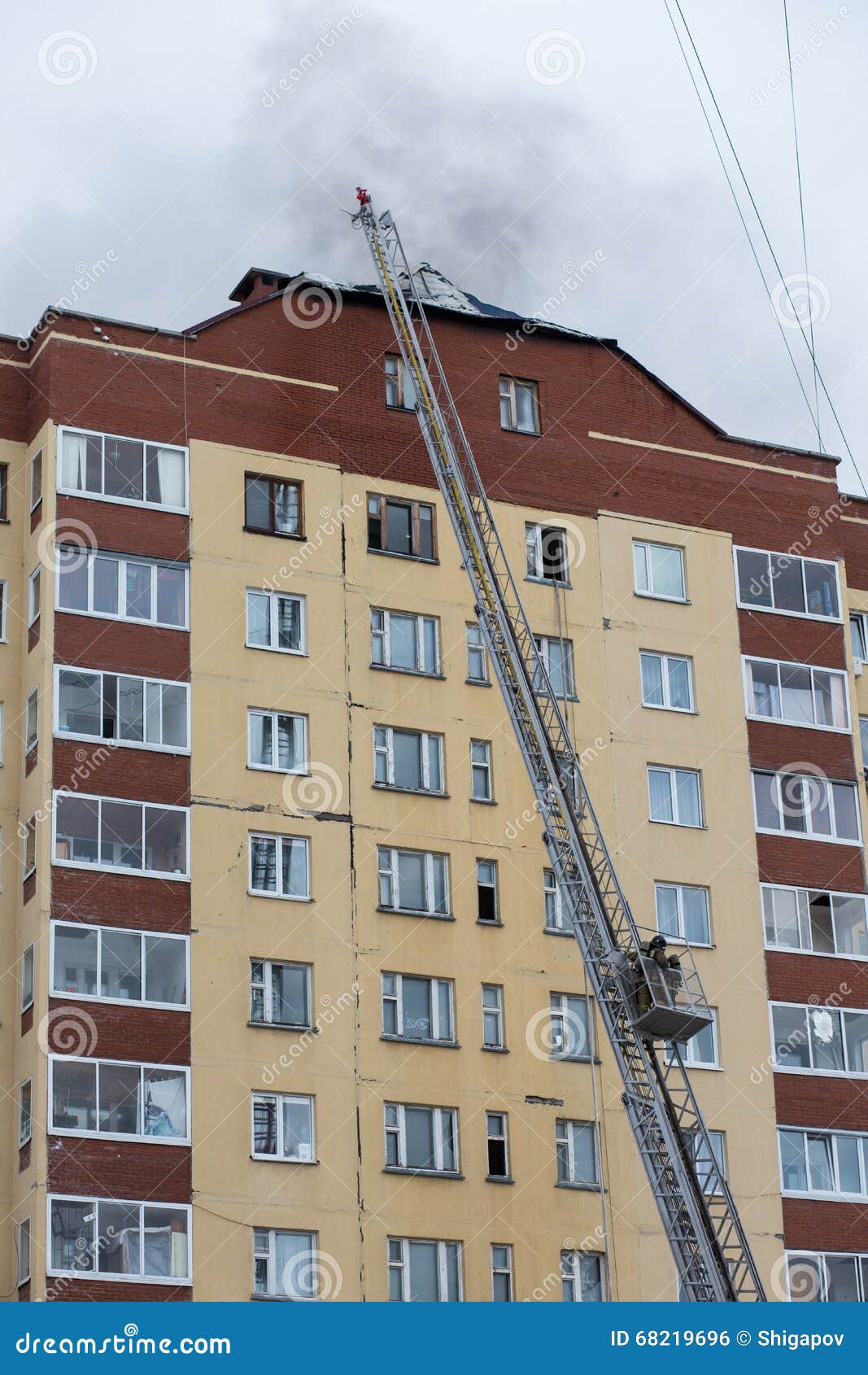 Fire In An Apartment Building, Firefighters Arrived In Fire Trucks And ...