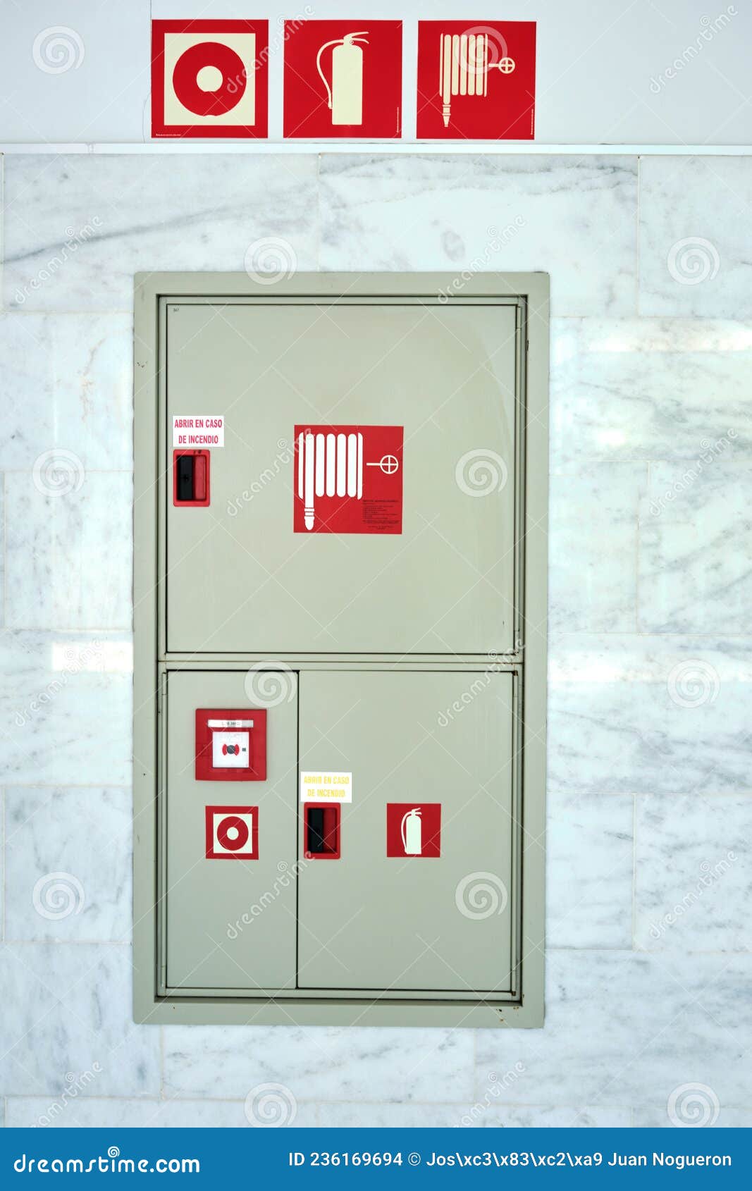 Fire Protection Signage in Public Building Stock Photo - Image of ...