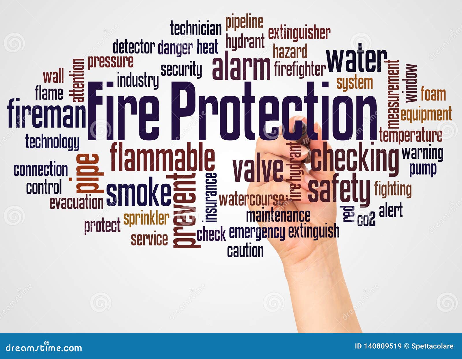 Fire Protection Word Cloud and Hand with Marker Concept Stock ...