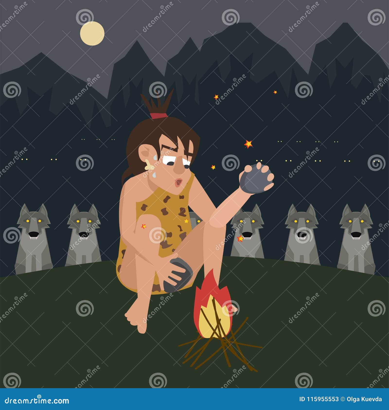 Fire Protects a Caveman from Predator Vector Cartoon Stock Vector ...