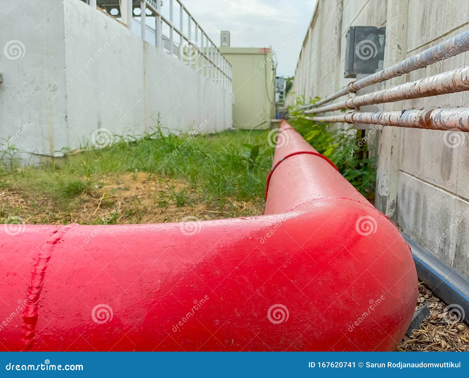 Fire Pump System with Big Red Pipe Line System Stock Image - Image of ...
