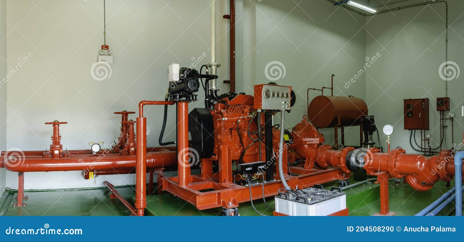 Fire pump system room stock photo. Image of steel, background - 204508290