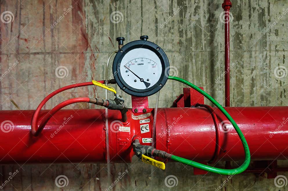 Fire Pump Test Meter and Fire Pipe Stock Photo - Image of color, metal ...