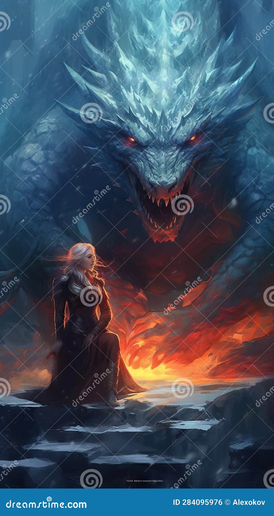 The Fire Queen and Her Ice Throne with a Dragon AI Generated Stock ...