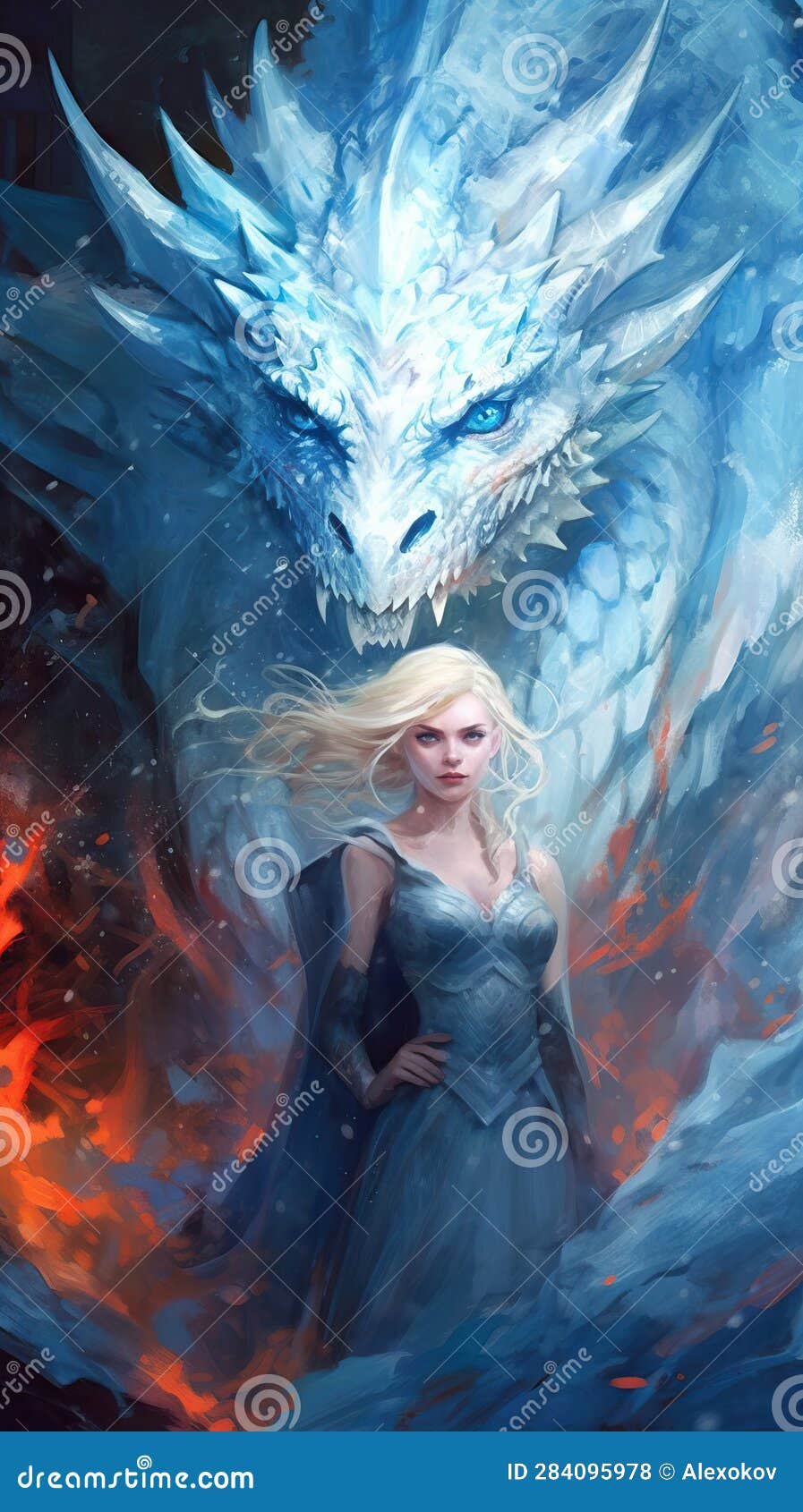 The Fire Queen and Her Ice Throne with a Dragon AI Generated Stock ...