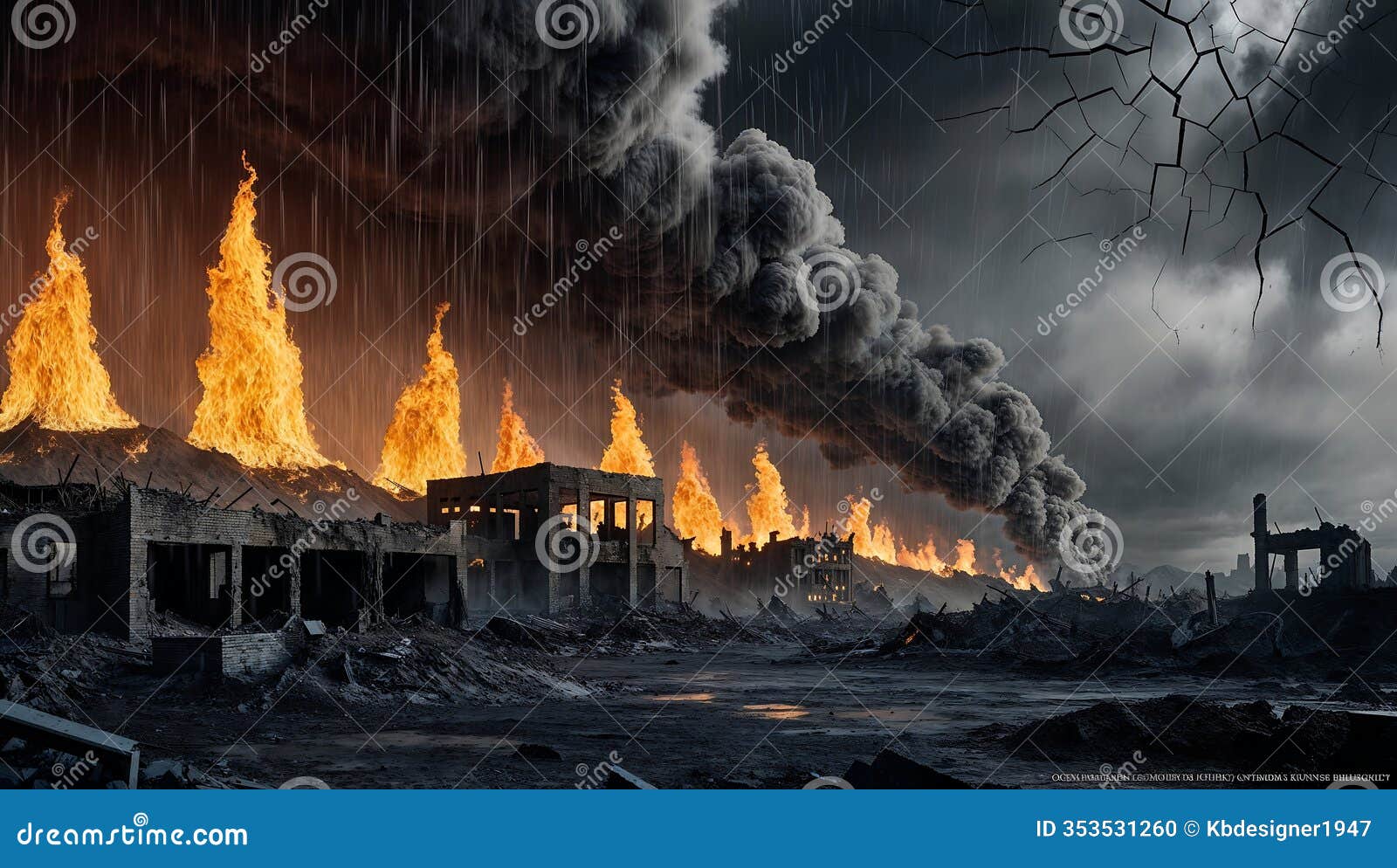 Fire Raining from Broken Sky in Apocalyptic Setting Stock Illustration ...