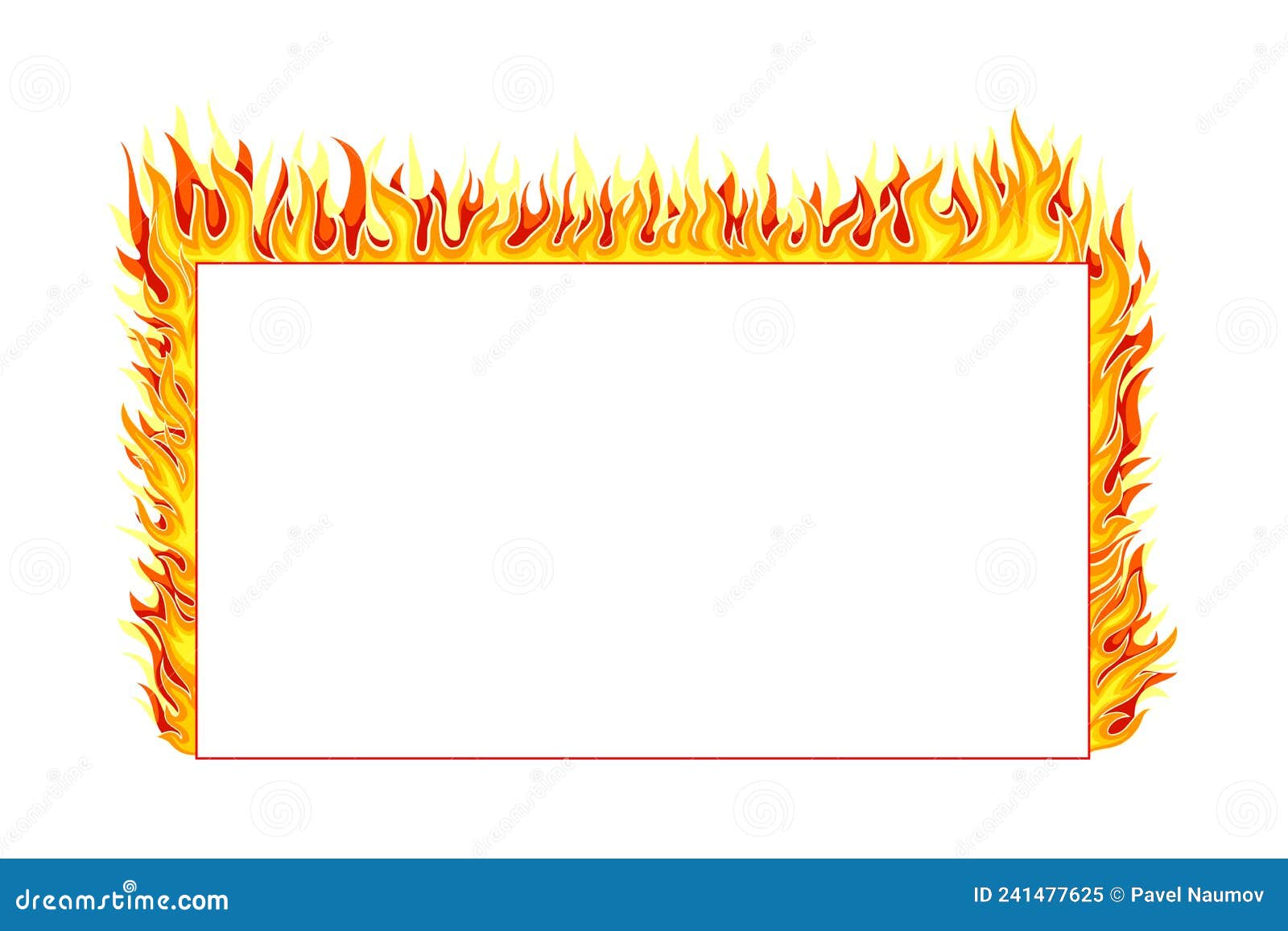 Fire Rectangular Frame with Hot Burning Tongue of Flame and Border Line ...