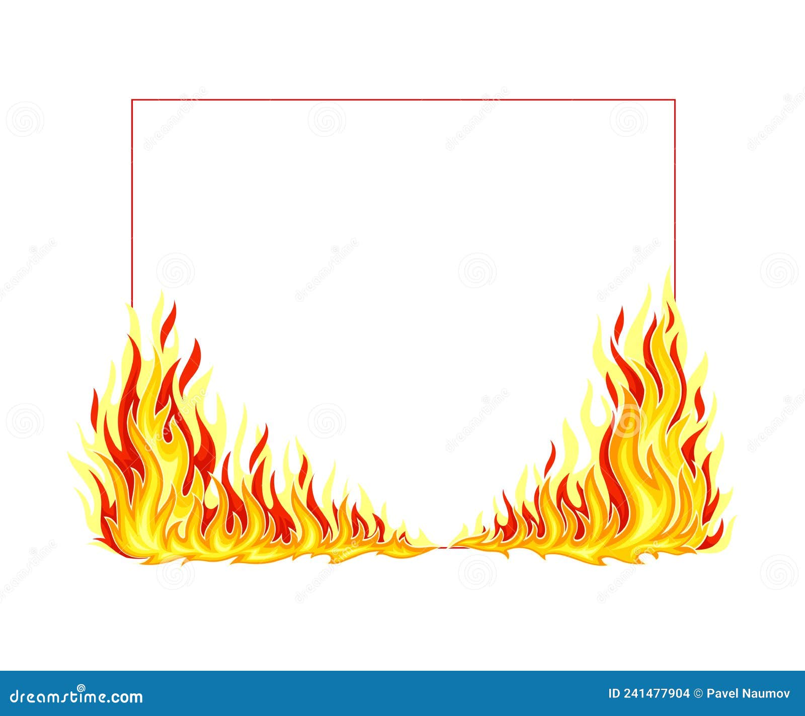 Fire Rectangular Frame with Hot Burning Tongue of Flame and Border Line ...