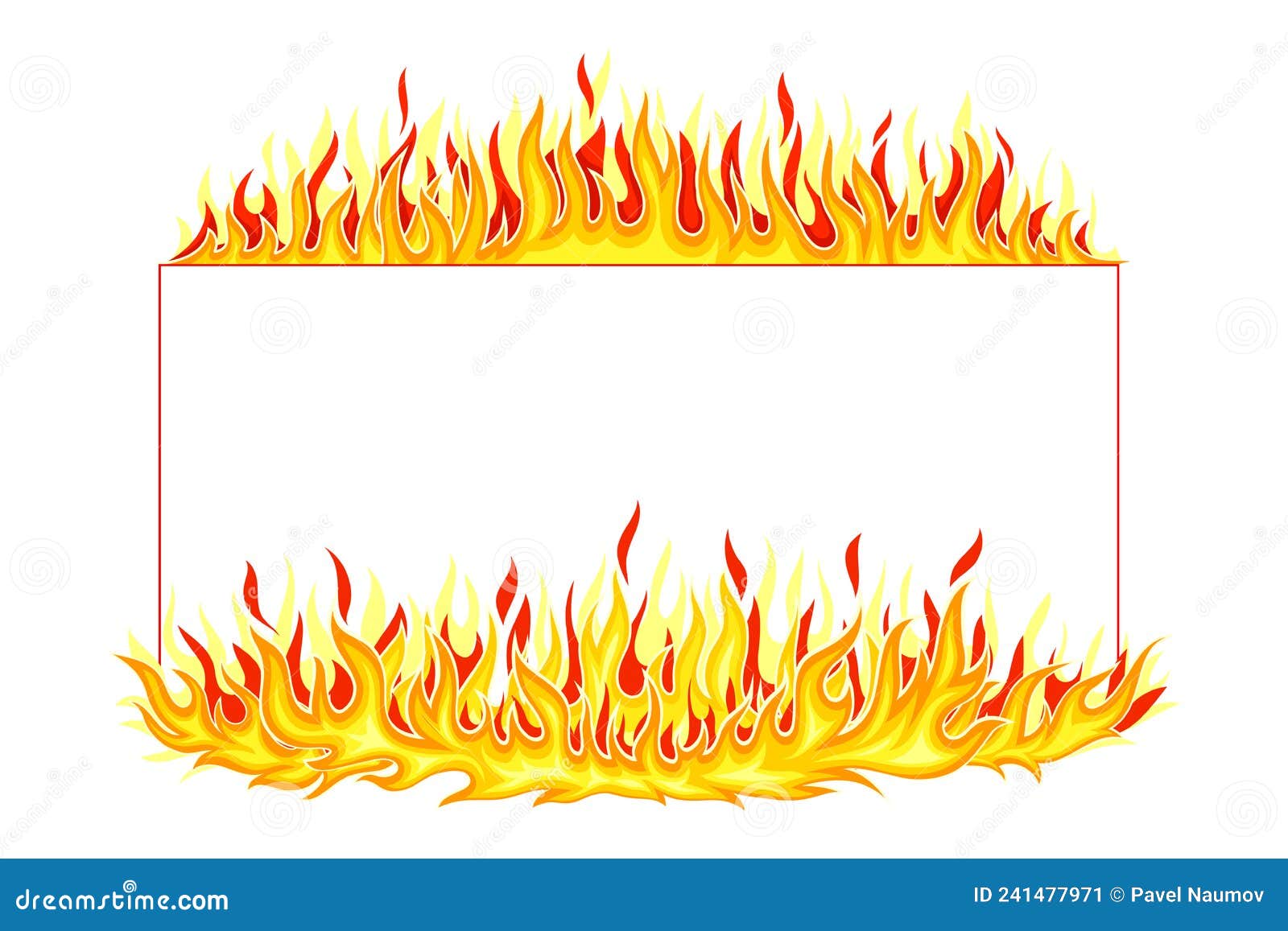 Fire Rectangular Frame with Hot Burning Tongue of Flame and Border Line ...
