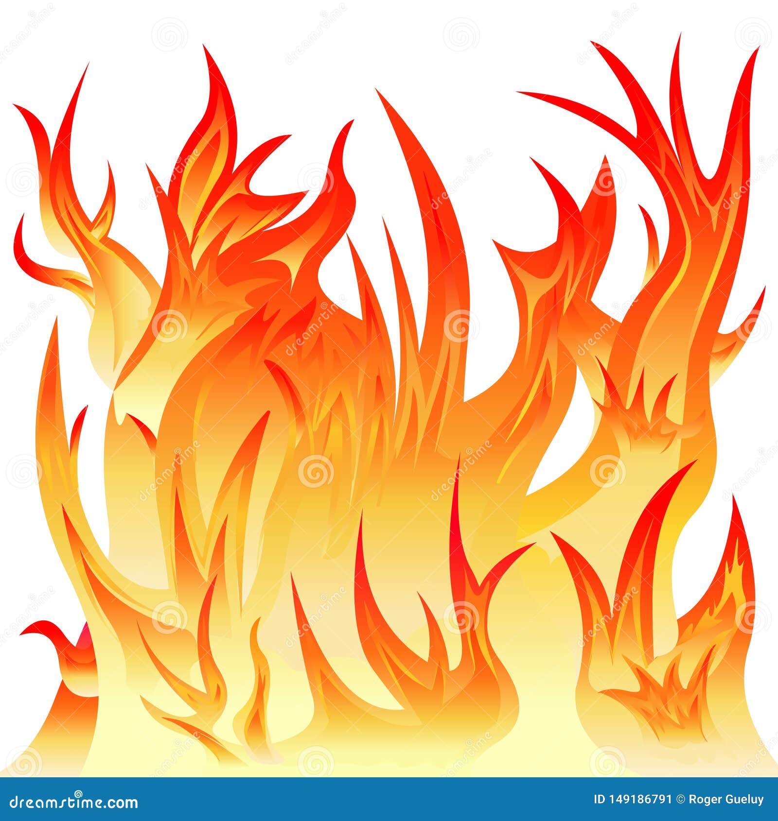 Fire with Red and Yellow Flames on a White Background Stock ...
