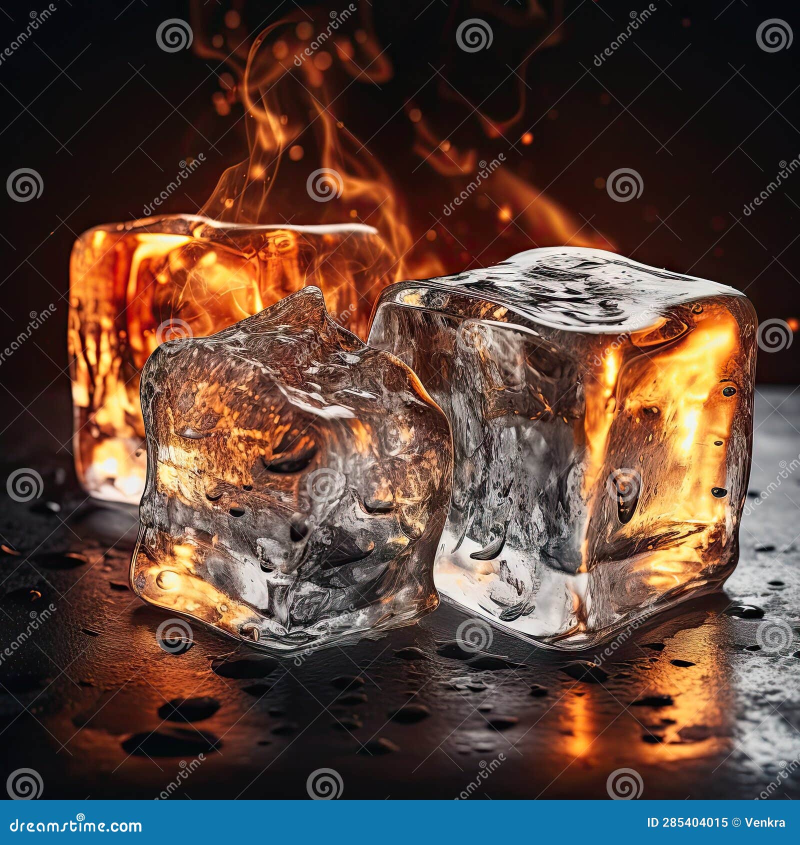 Fire Reflection on Clear Ice Cubes Illustration Stock Illustration ...