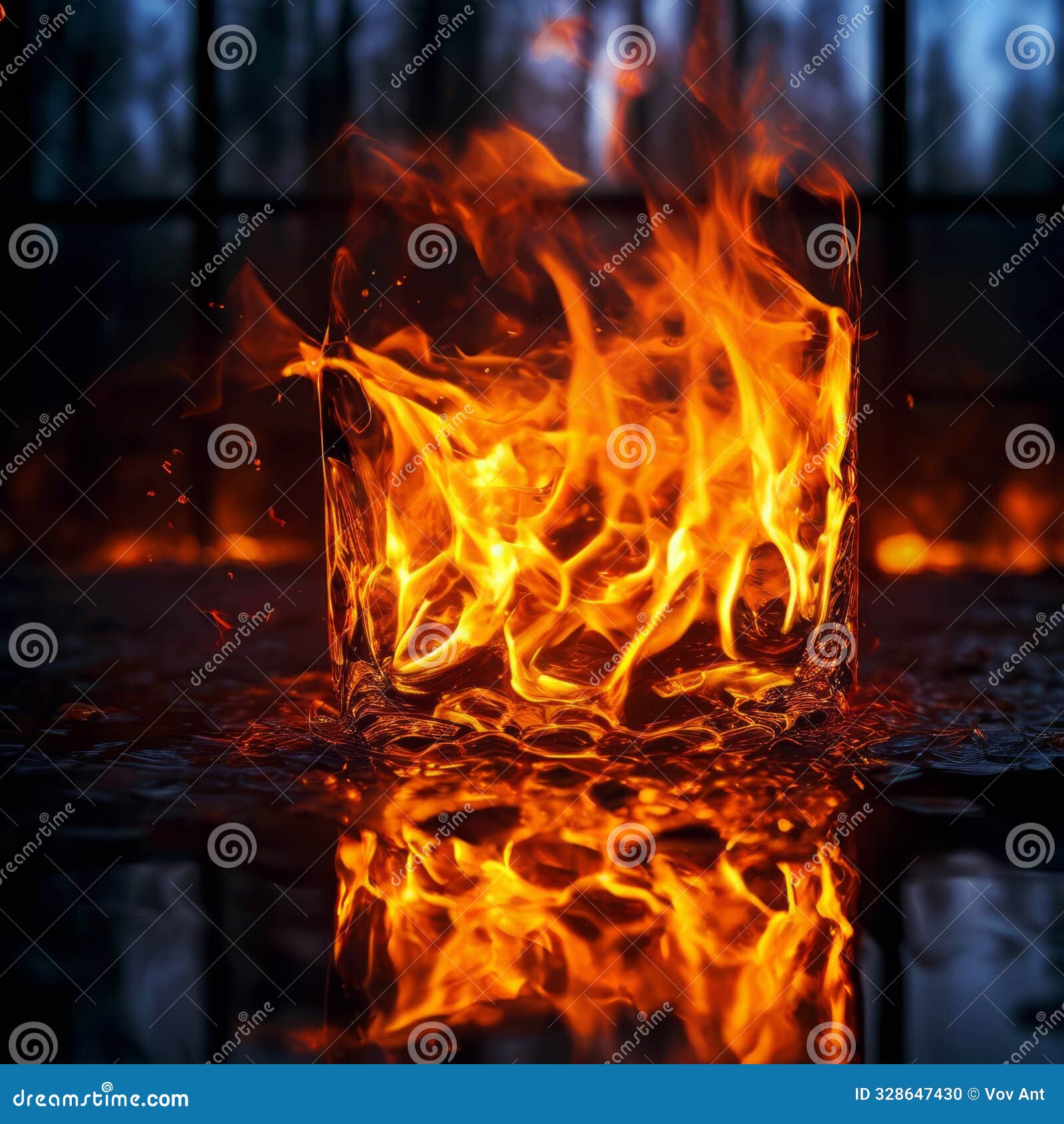 Fire Reflection a Reflection of Flames or Firelight on a Glass Stock ...