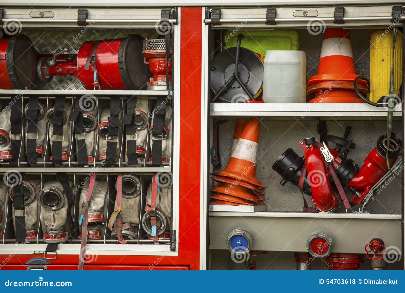 Fire and Rescue Equipment in Fire Engine. Work. Stock Photo - Image of ...