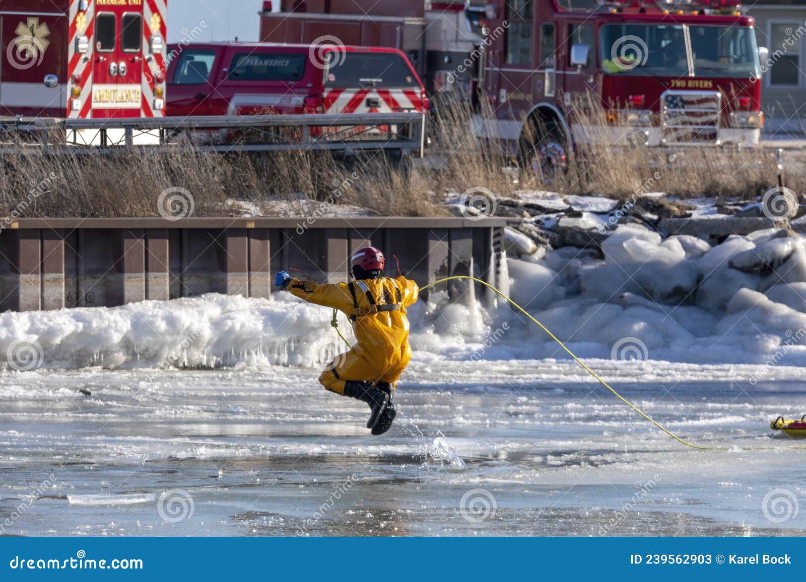 The Fire Rescue Team on Frozen River Editorial Stock Photo - Image of ...