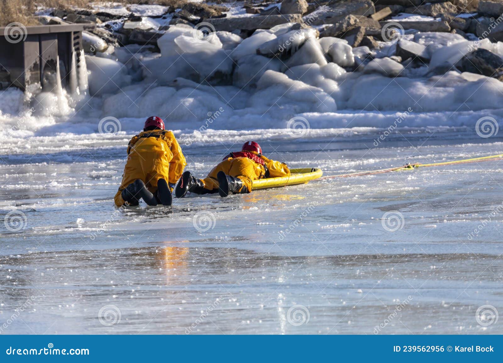 The Fire Rescue Team on Frozen River Editorial Photo - Image of duty ...