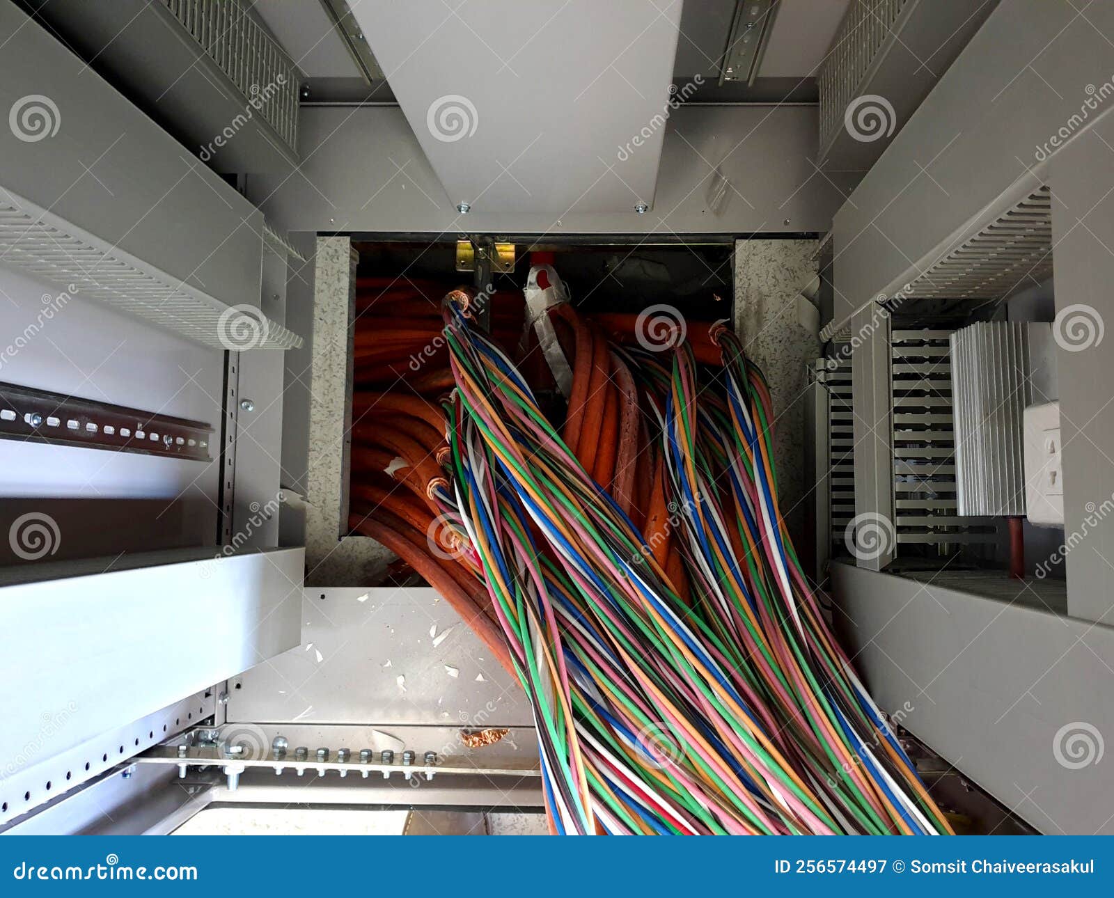 Fire-resistant Cables Pulling Work Stock Image - Image of route, orange ...