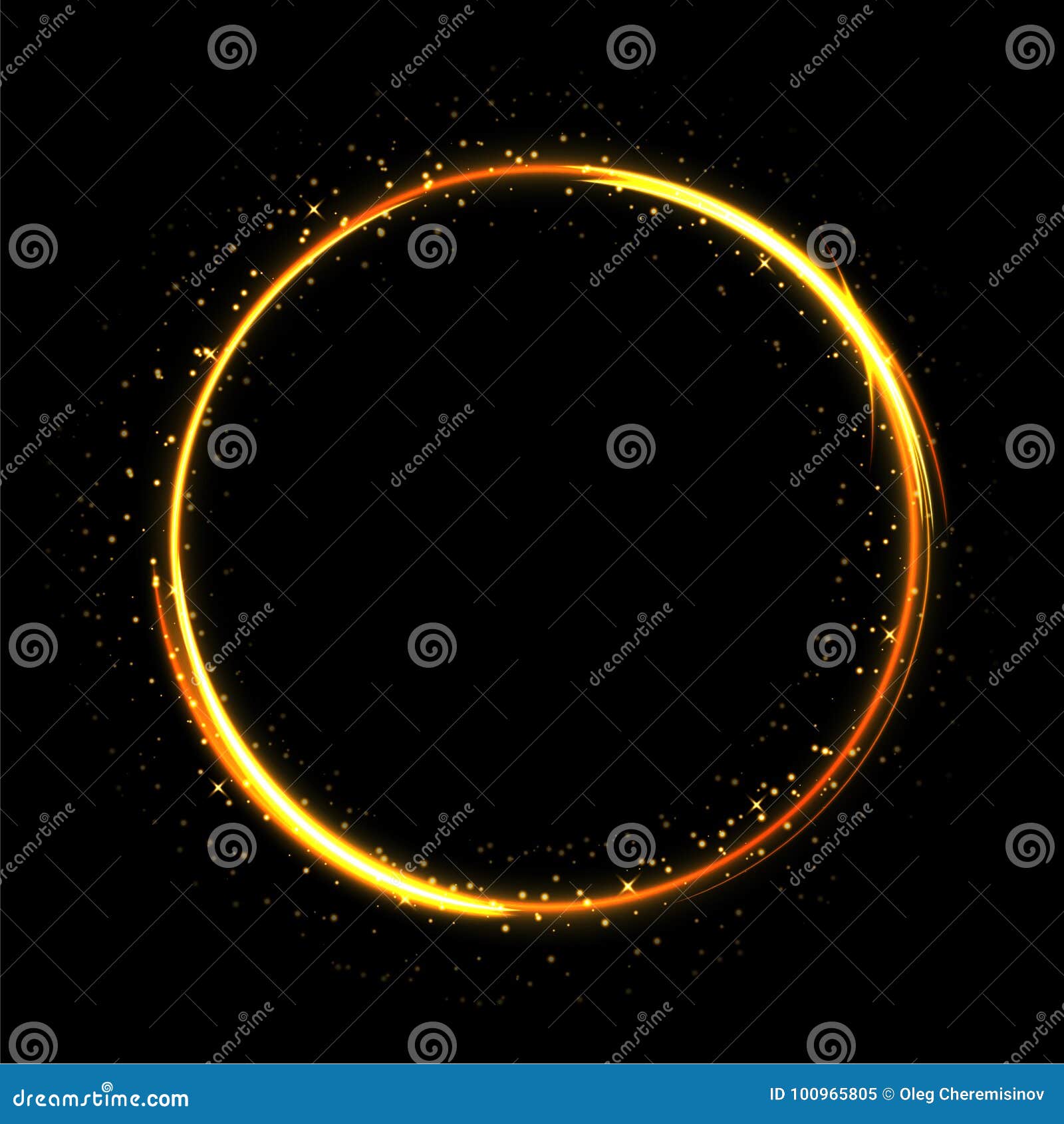 Light Sparkling Circle On Black Background. Fire Ring Glowing Trace ...