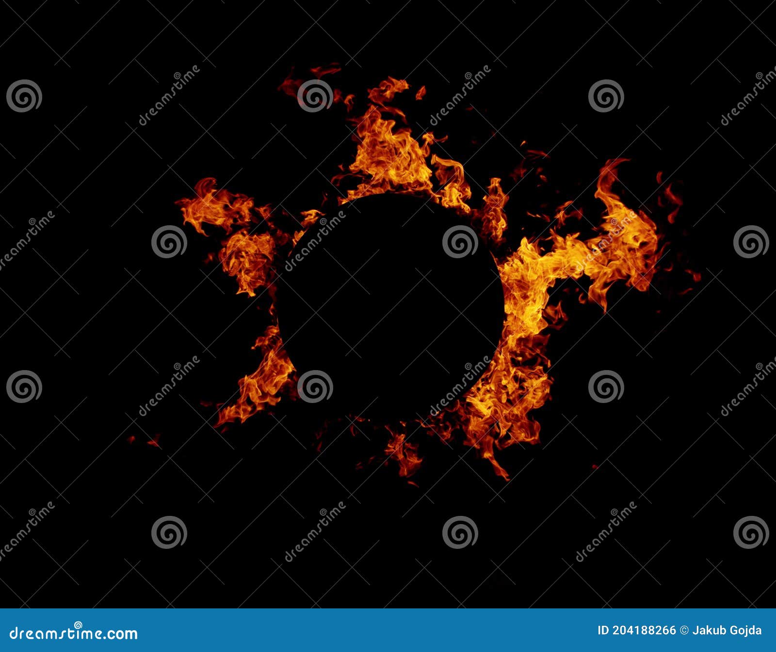 Fire Ring Isolated on Black Background Stock Illustration ...