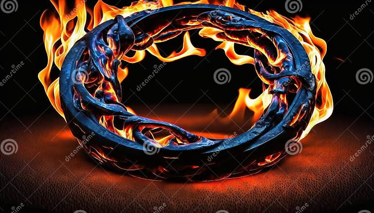 A Fire Ring is Shown in the Middle of a Black Background Stock ...