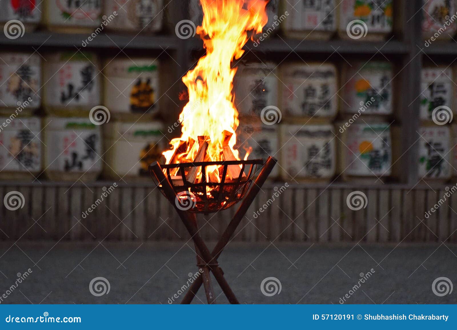 Fire Ritual Outside Japanese Shrine Stock Image - Image of custom, east ...