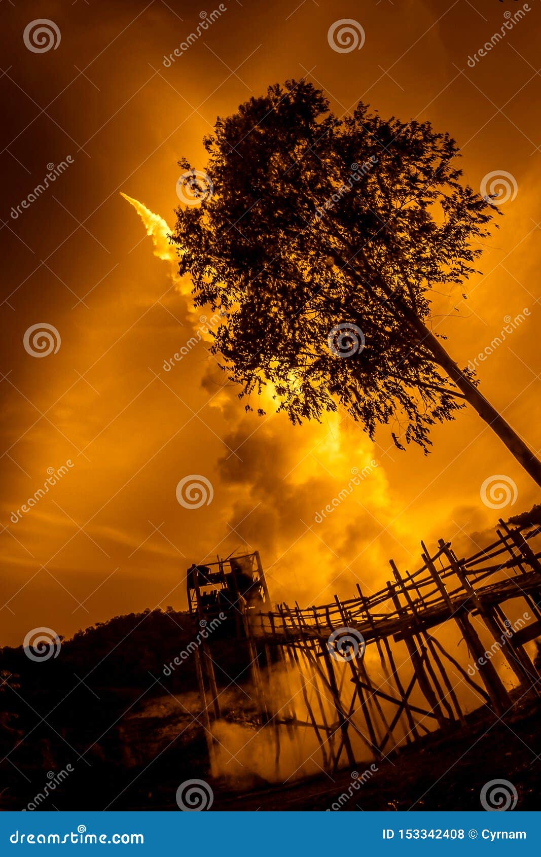 Fire Rocket in Orange Apocalyptic Sky Stock Photo - Image of outdoor ...