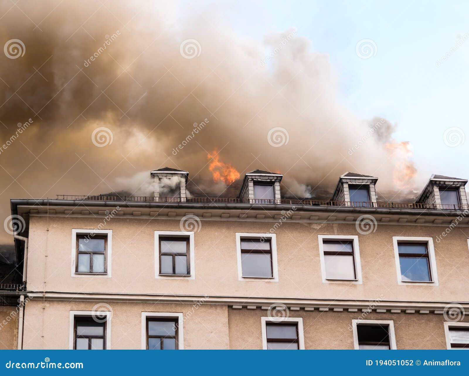 Fire in a roof truss stock photo. Image of truss, broken - 194051052