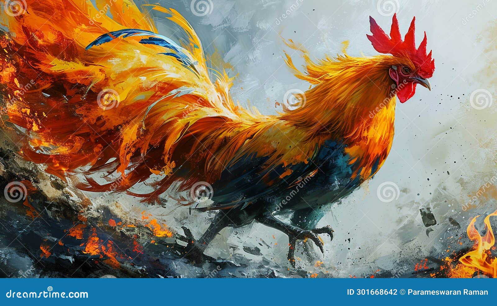 Fire Rooster Logo, Silhouette On Blue Background Royalty-Free Stock ...