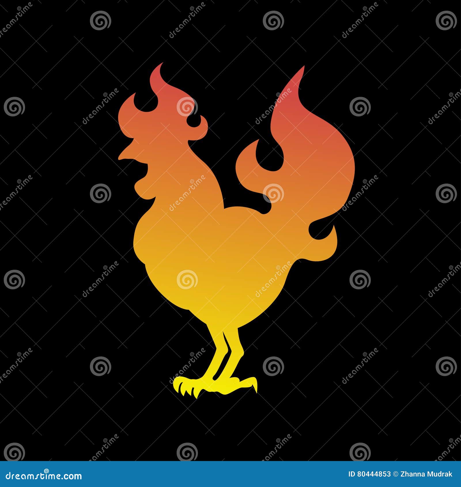 Fire Rooster Logo, Silhouette On A Black Background Cartoon Vector ...