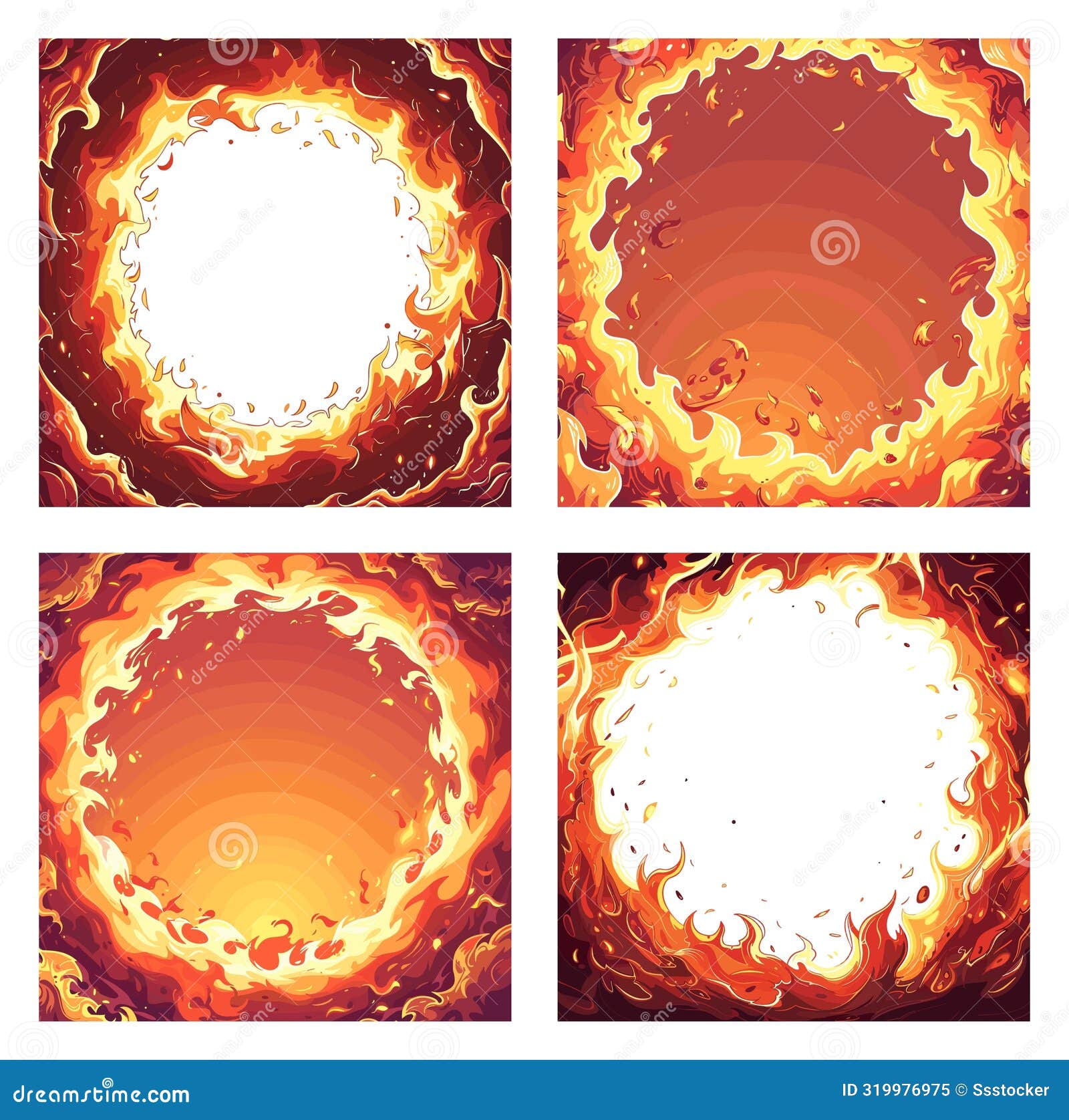 Fire Round Flame Background Cartoon Vector Illustration. Burning Edge ...