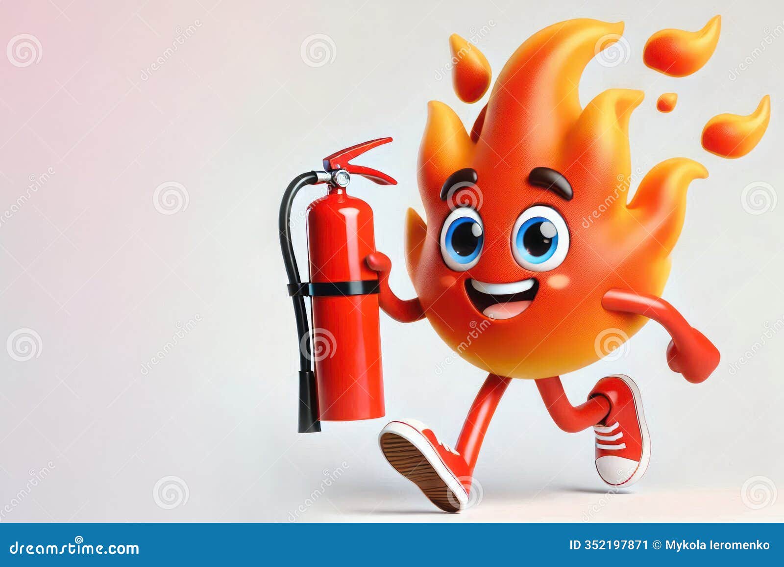 Fire Running with a Fire Extinguisher. Space for Text. Stock Image ...