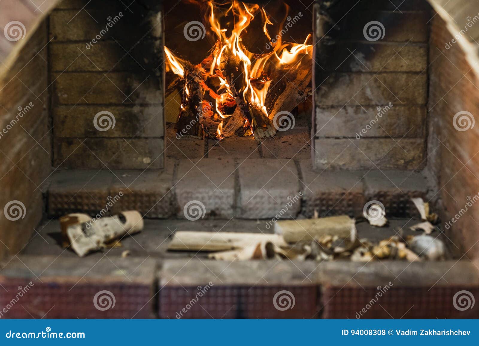 Fire in the Russian Stove. Heat from Birch Wood Stock Photo - Image of ...