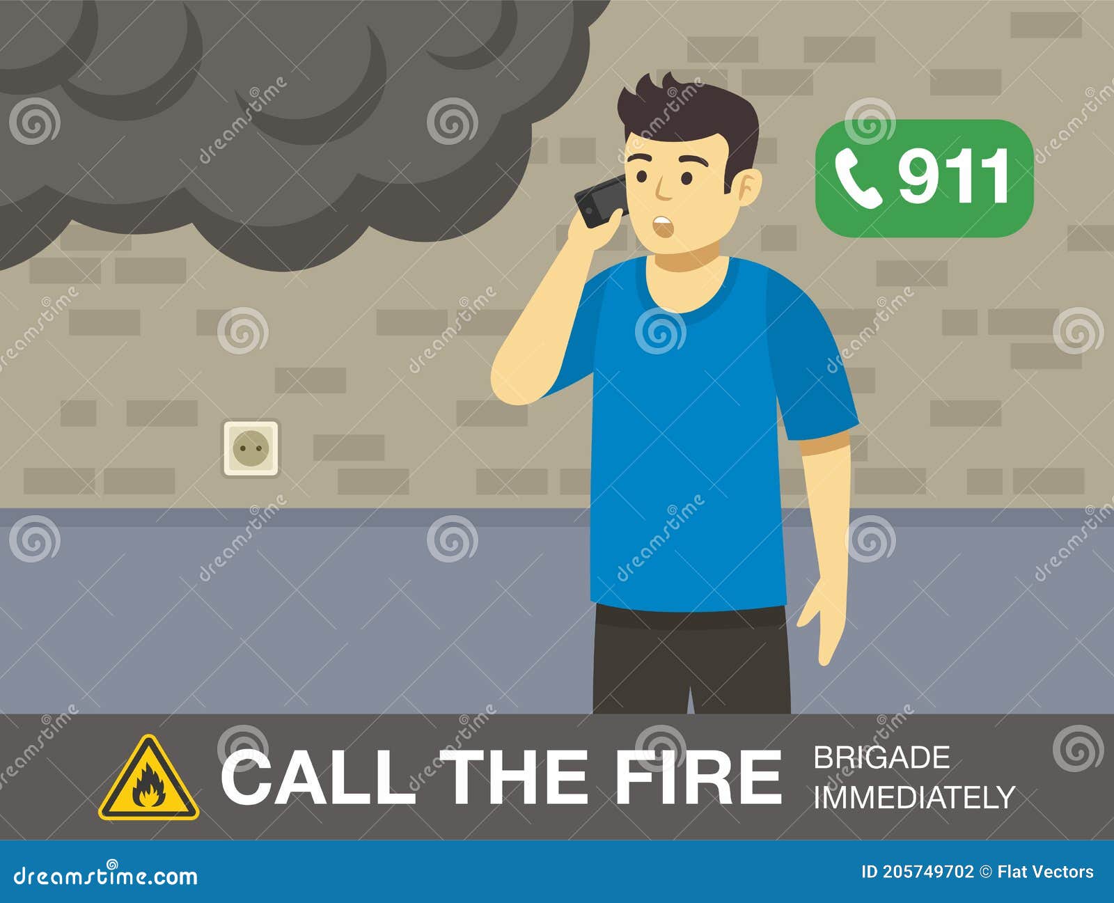 Fire Safety Activity. Young Man Calling the Fire Brigade Stock Vector ...