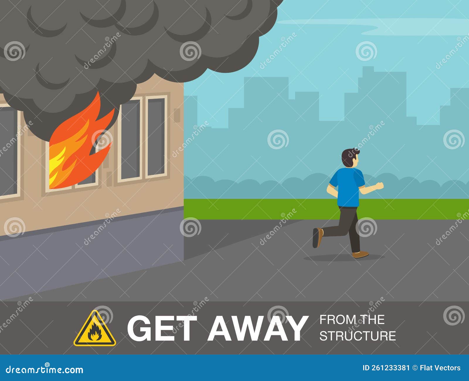 Young Man Runs Away from the Fire. Get Away from the Structure ...