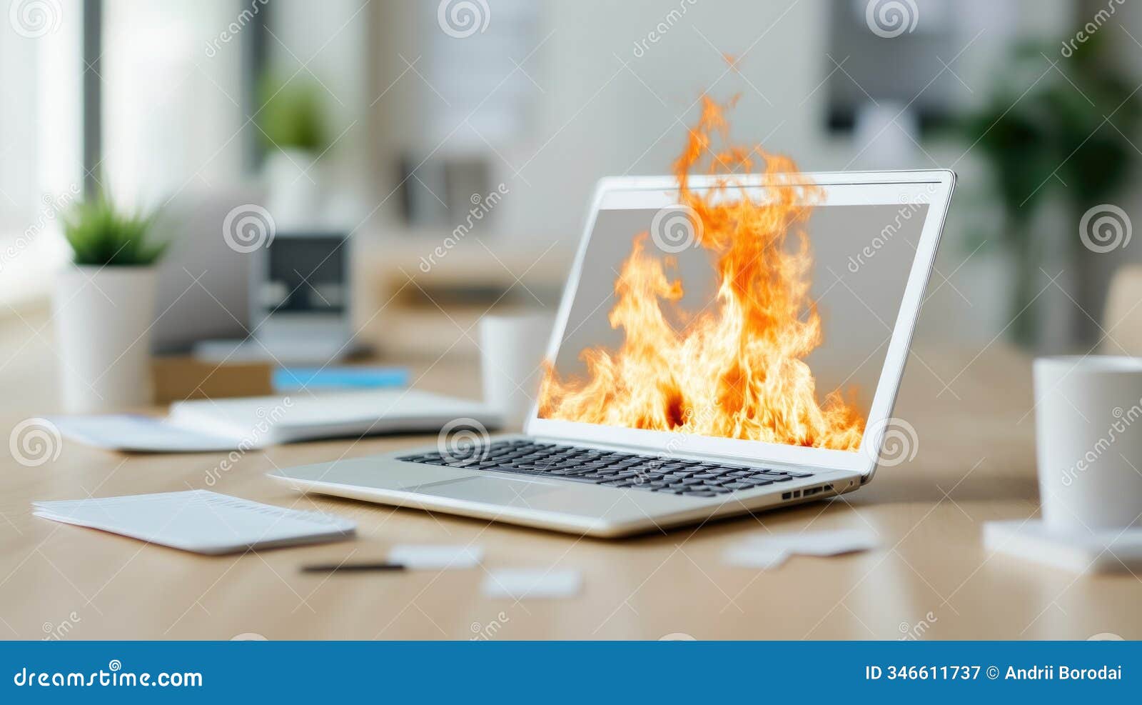 Fire Safety Alert: Electronics Igniting on Desk. Stock Illustration ...
