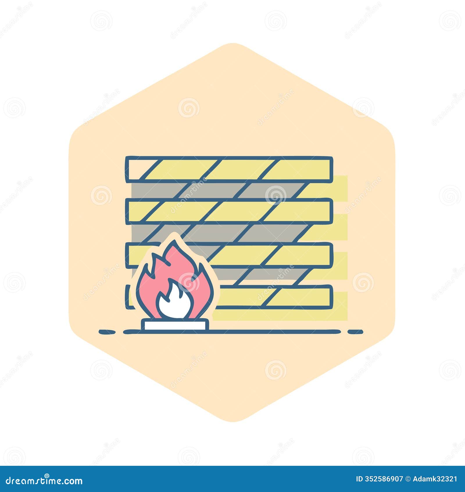 Fire Safety with Flame and Brick Wall Simple Vector Illustration Stock ...