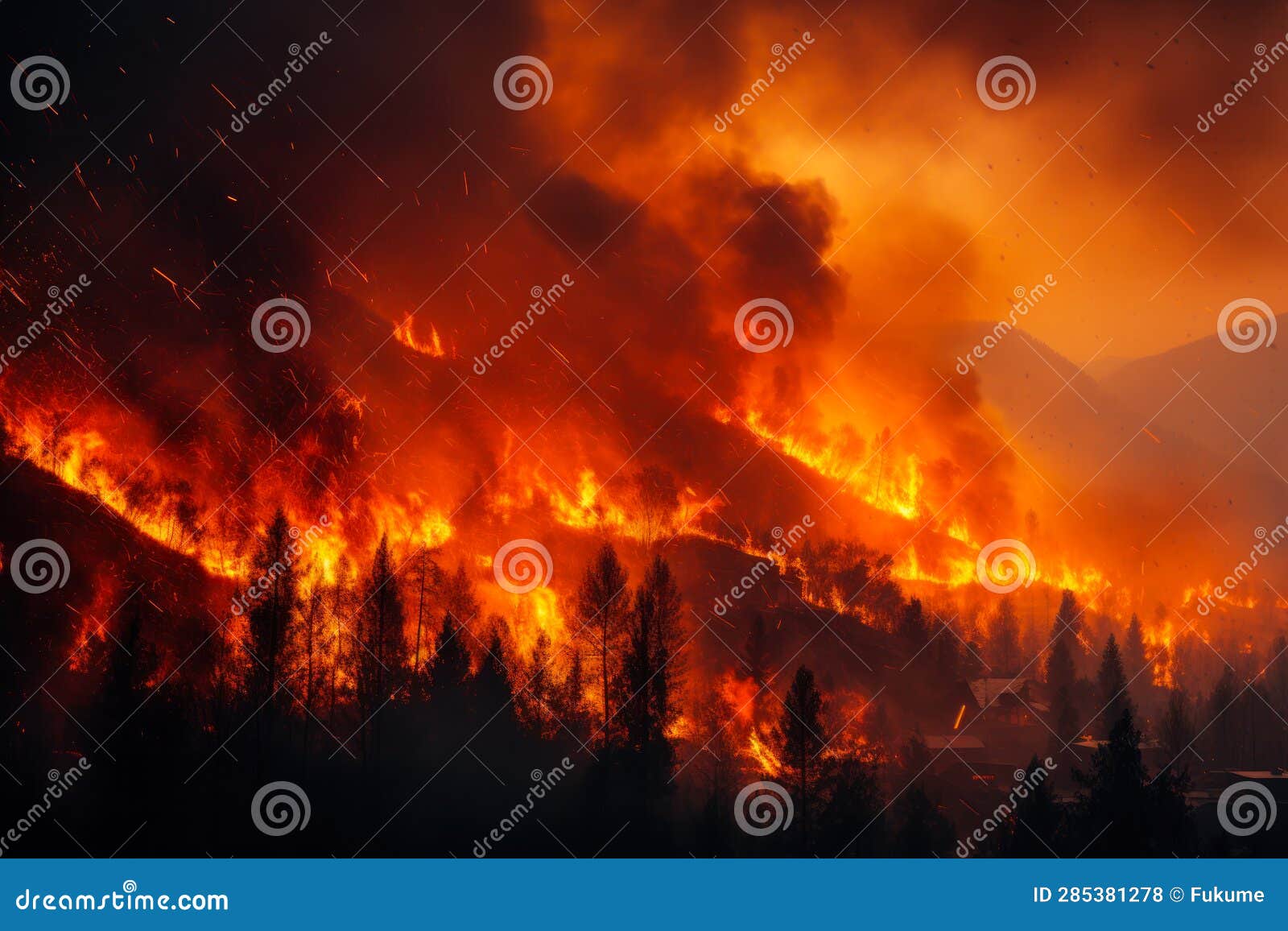 Fire Safety in the Forest, Orange Flames Engulfed the Trees Generative ...