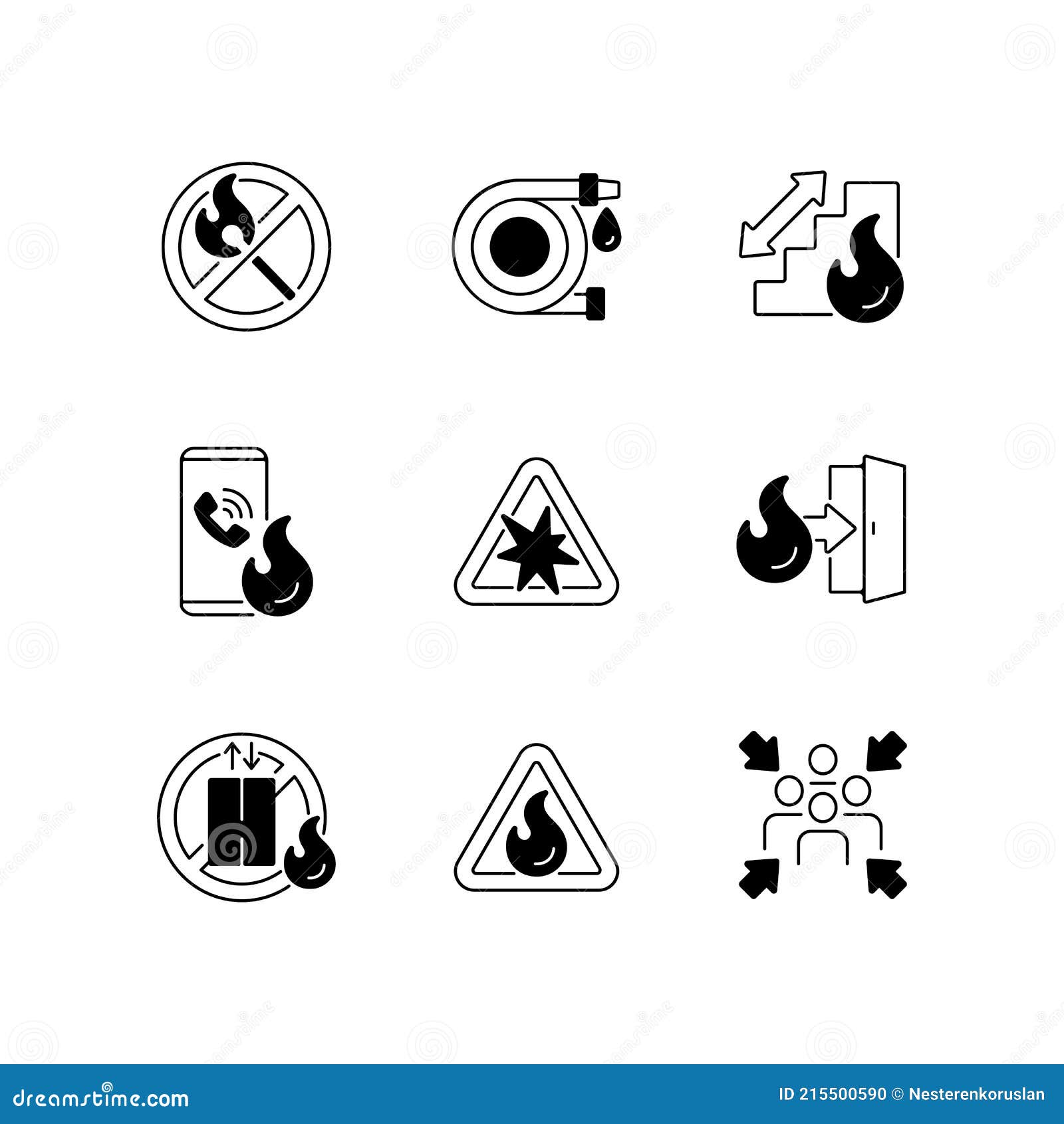 Fire Safety Guidelines Black Linear Icons Set Stock Vector ...