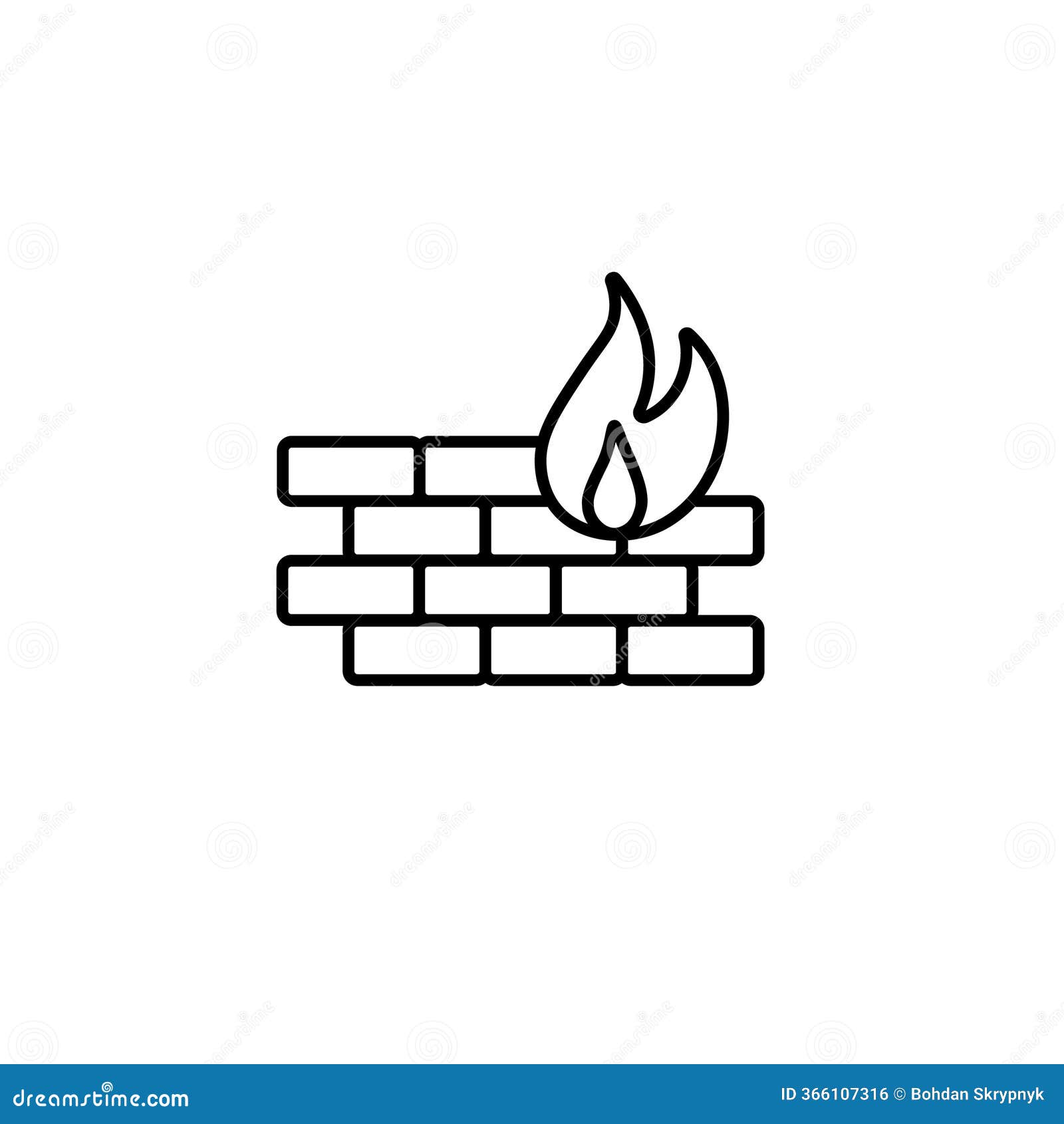 Flame In Brick Fireplace. Firewood Burning In Furnace. Home Interior ...