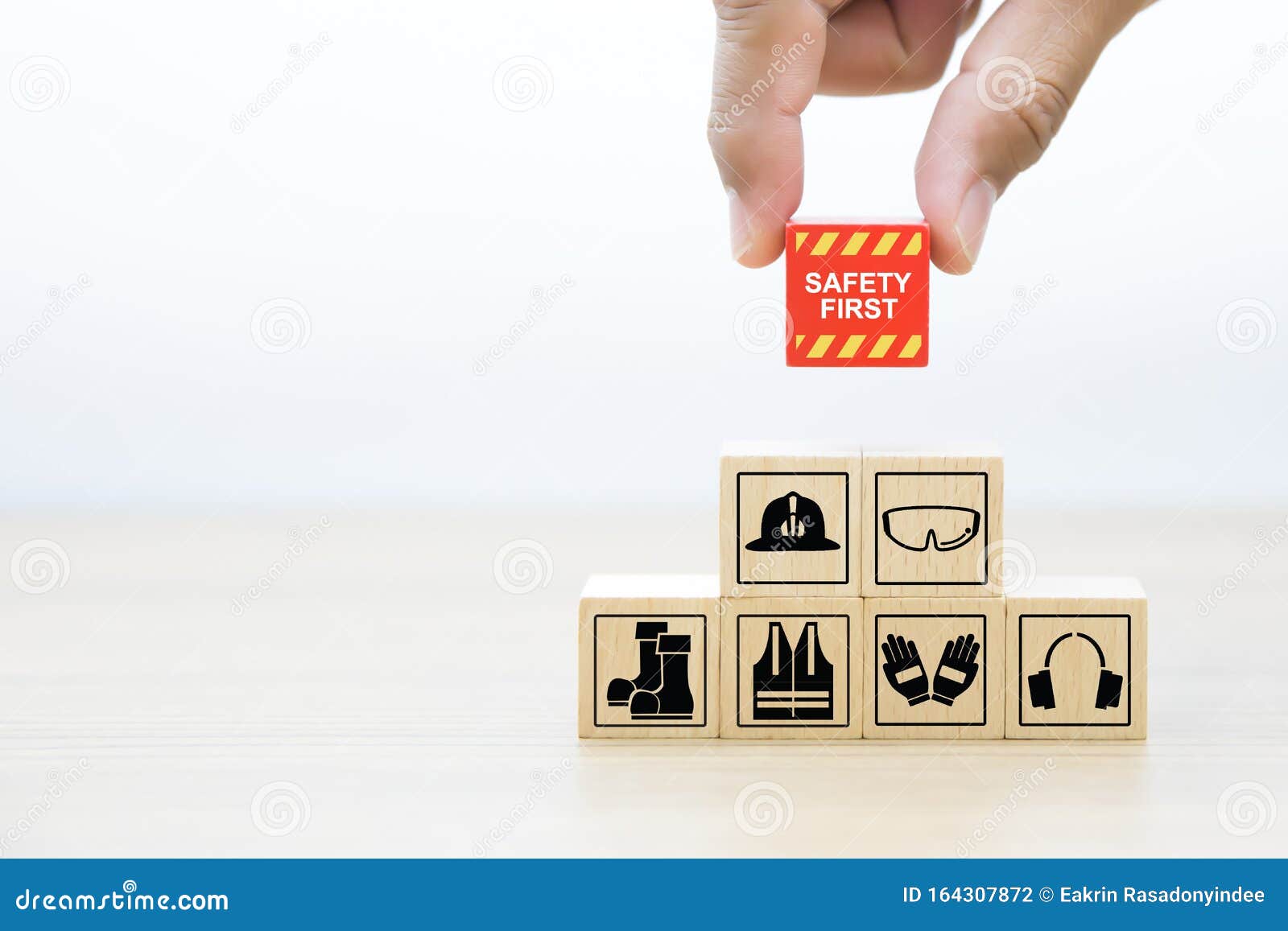 Fire and Safety Icons on Wood Block Stacking Stock Photo - Image of ...