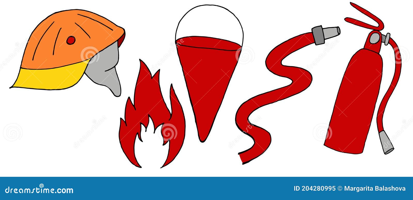 Fire Safety Set in Case of Fire, Doodle Style Vector Element, Black ...