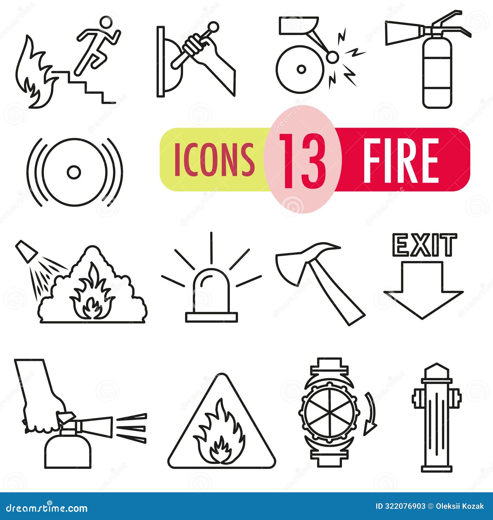 Fire Safety Sign. Fire Warnings and Actions. Fire Safety Icons Stock ...