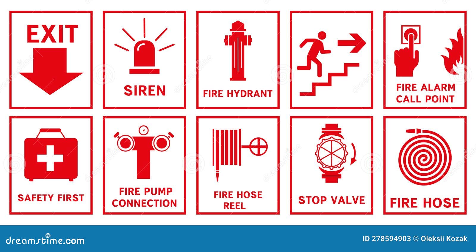 Fire Safety Sign. Fire Warnings and Actions Stock Vector - Illustration ...