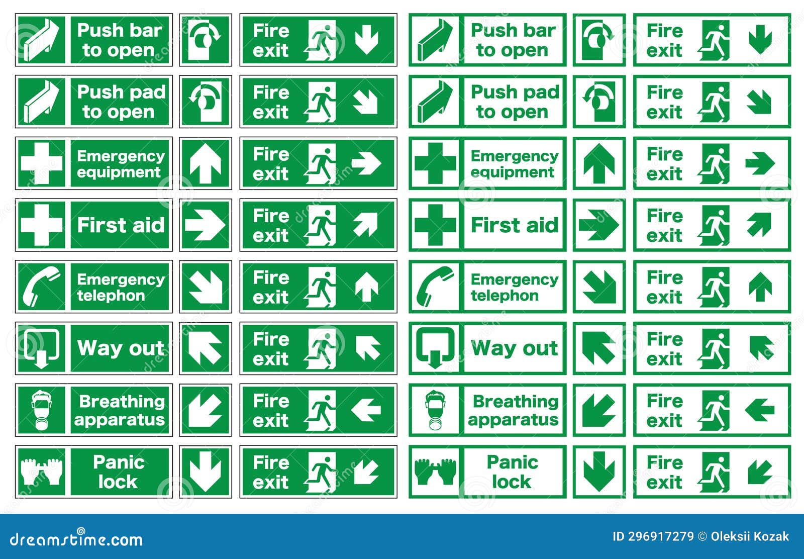 Fire Safety Signs. Set of Emergency Exit and Fire Exit Signs, Emergency ...