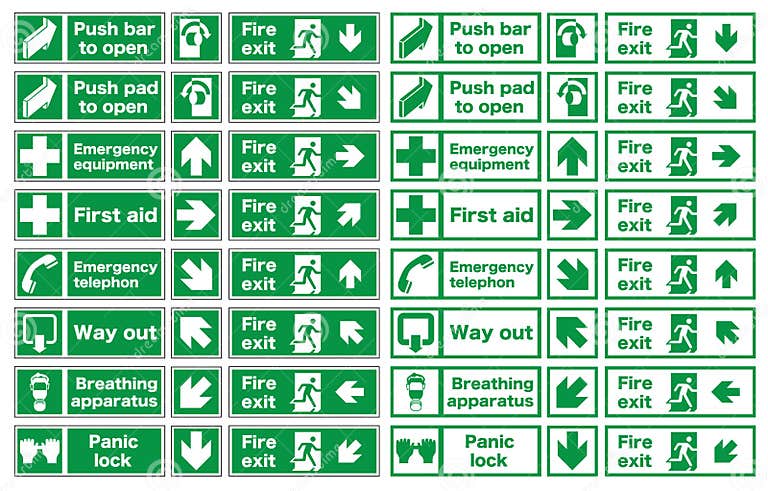 Fire Safety Signs. Set of Emergency Exit and Fire Exit Signs, Emergency ...