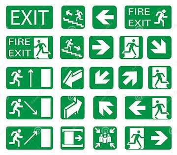 Fire Safety Signs. Set of Emergency Exit and Fire Exit Signs, Emergency ...