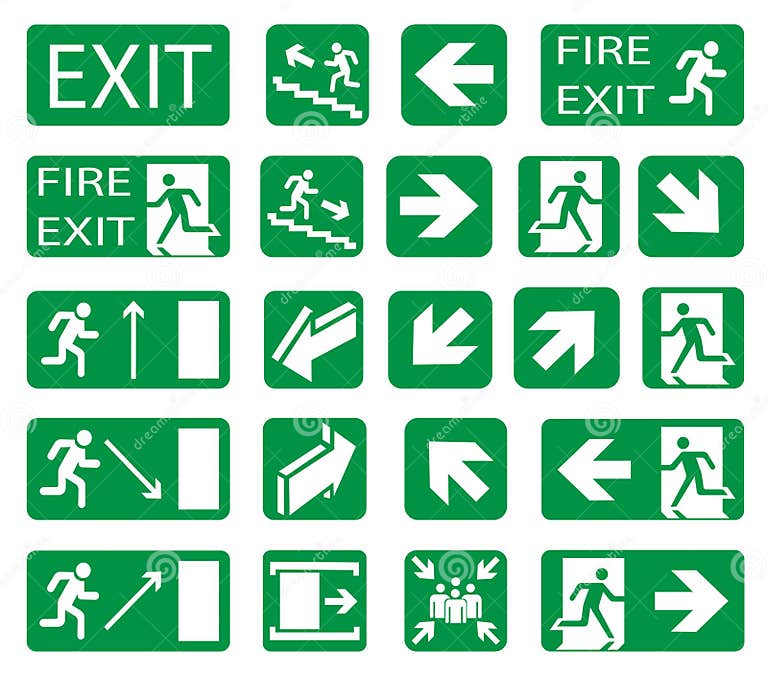Fire Safety Signs. Set of Emergency Exit and Fire Exit Signs, Emergency ...