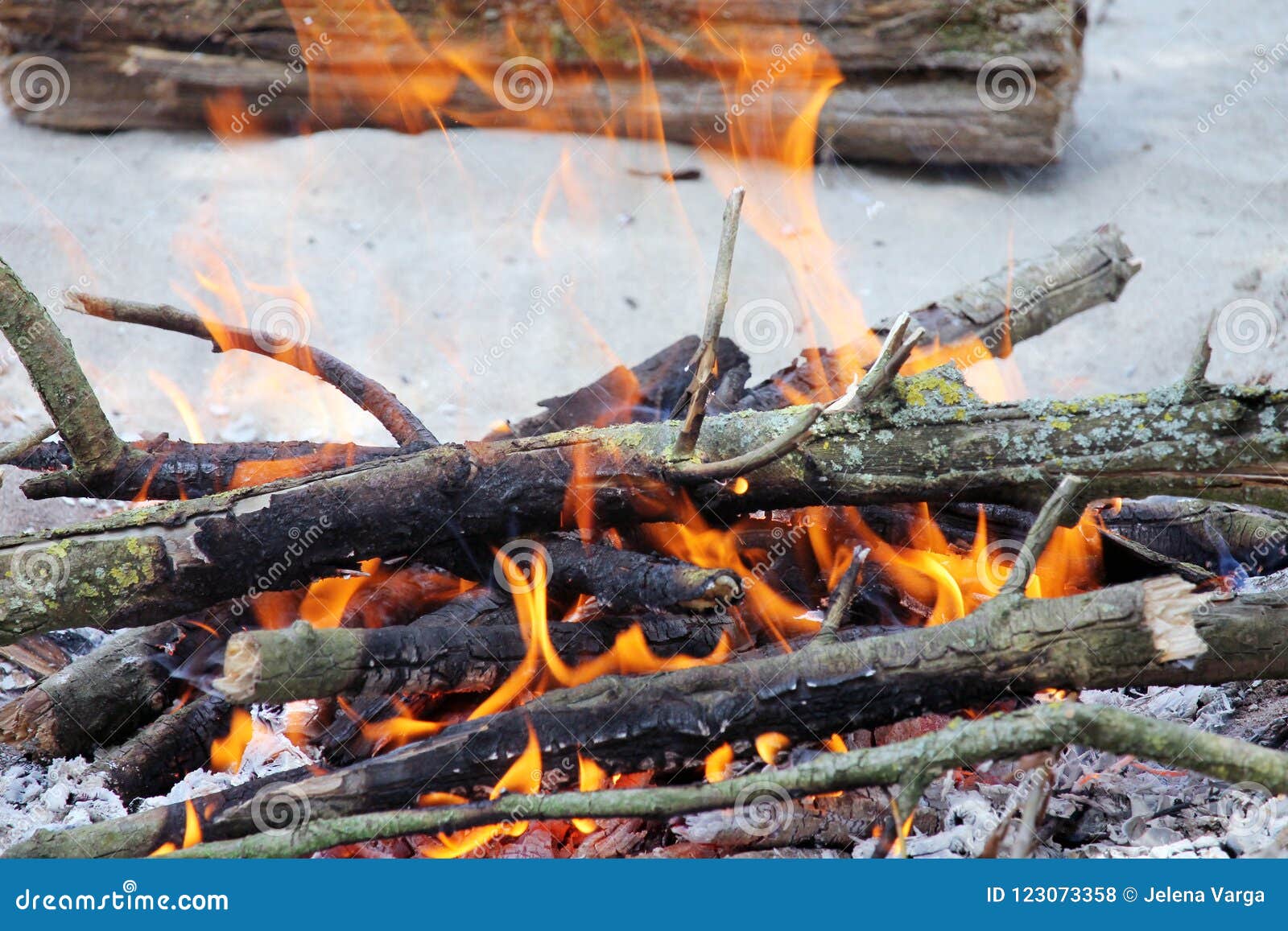 Fire in sand stock photo. Image of burn, making, sand - 123073358