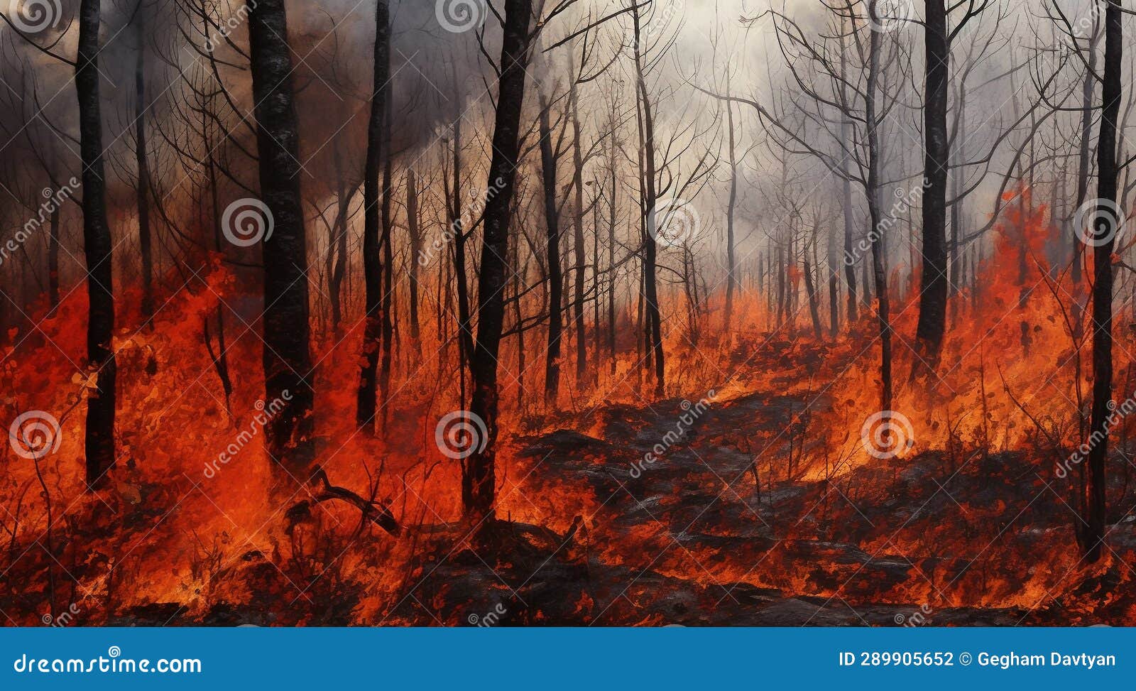 Fire Scene in Forest, Power Fire with Smoke in Forest Stock Photo ...