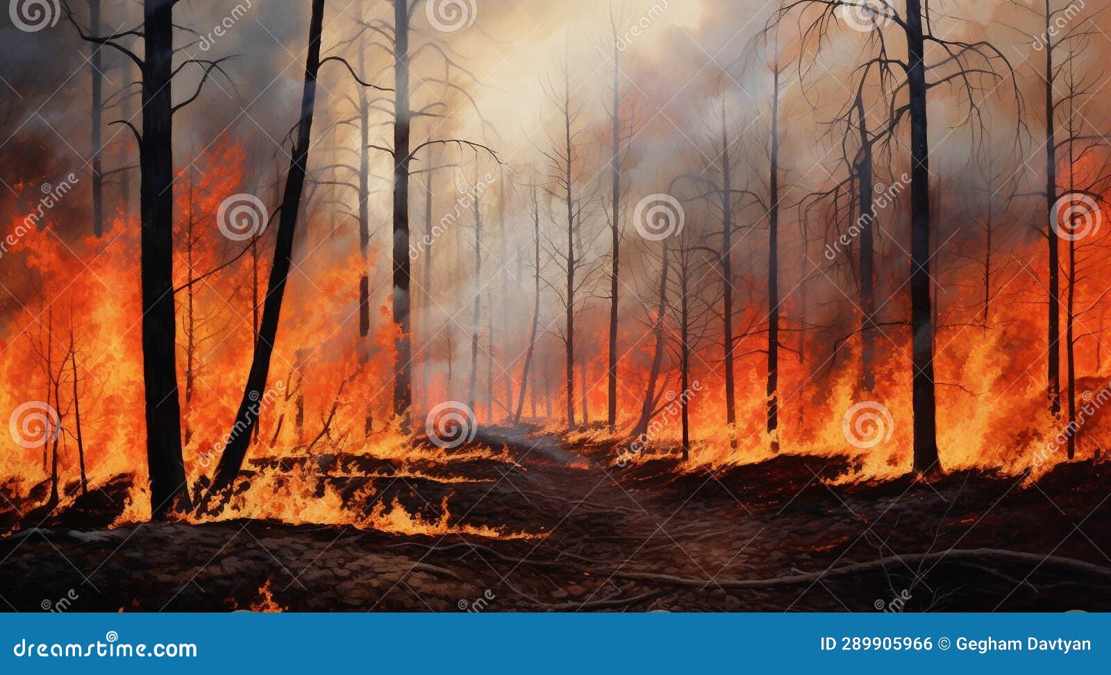 Fire Scene in Forest, Power Fire with Smoke in Forest Stock Photo ...