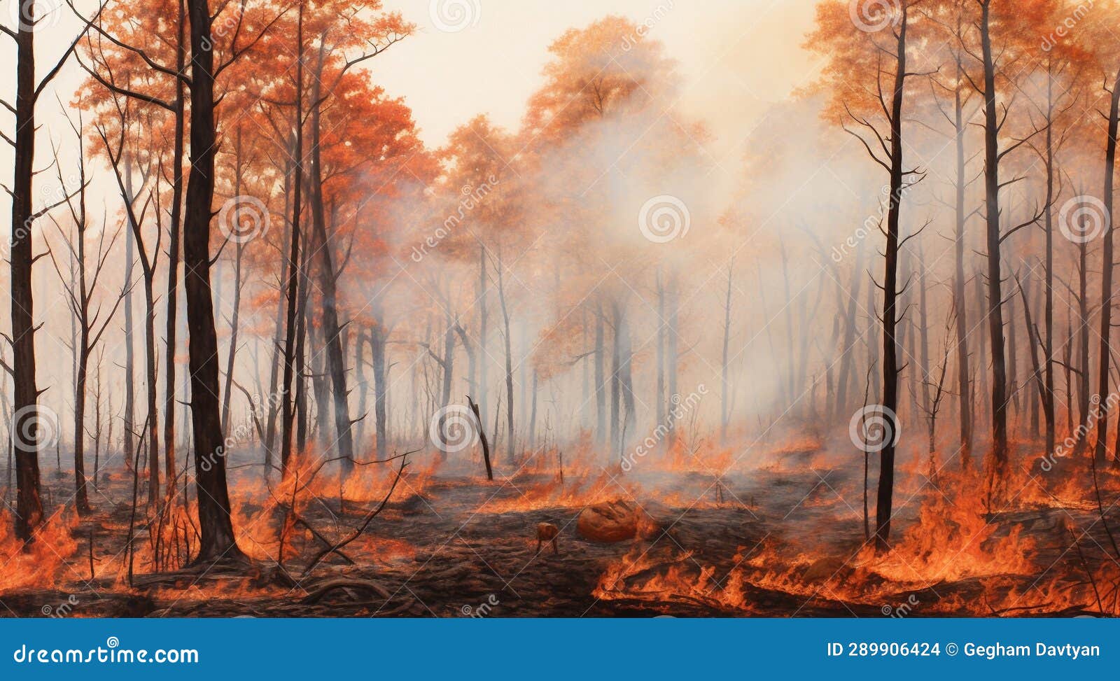 Fire Scene in Forest, Power Fire with Smoke in Forest Stock Photo ...